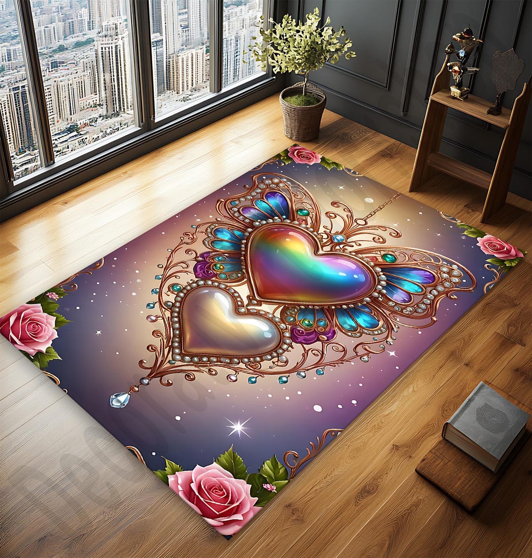Butterfly Heart Area Rug, Colorful Living Room Carpet, Romantic Home ...