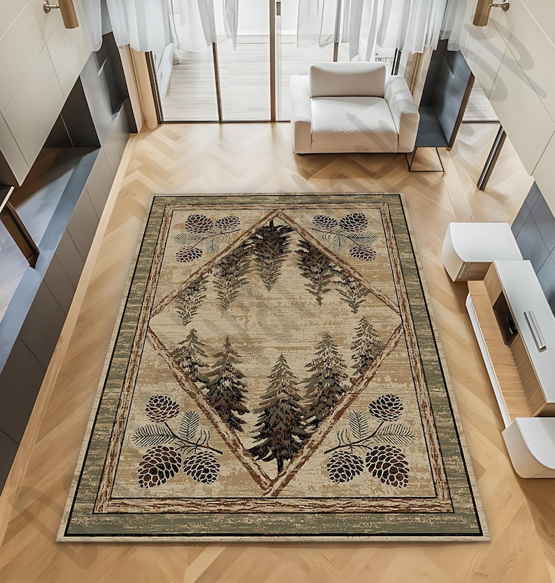 Pinecone Rug, Rustic Cabin Area Rug, Cottagecore Decor, Lodge Living ...