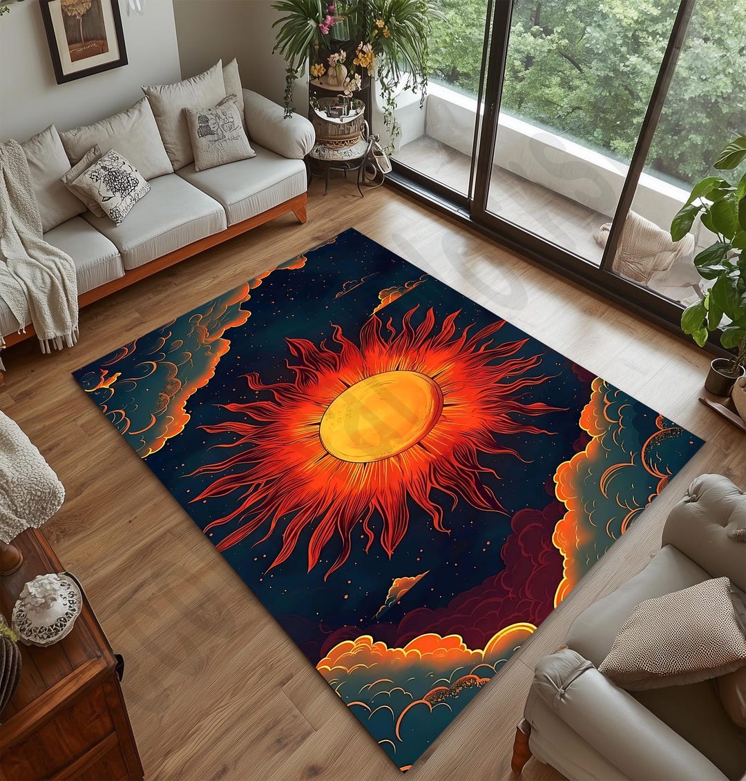 Boho Sunburst Area Rug, Rug for Living Room, Vibrant Sun Design Rug ...