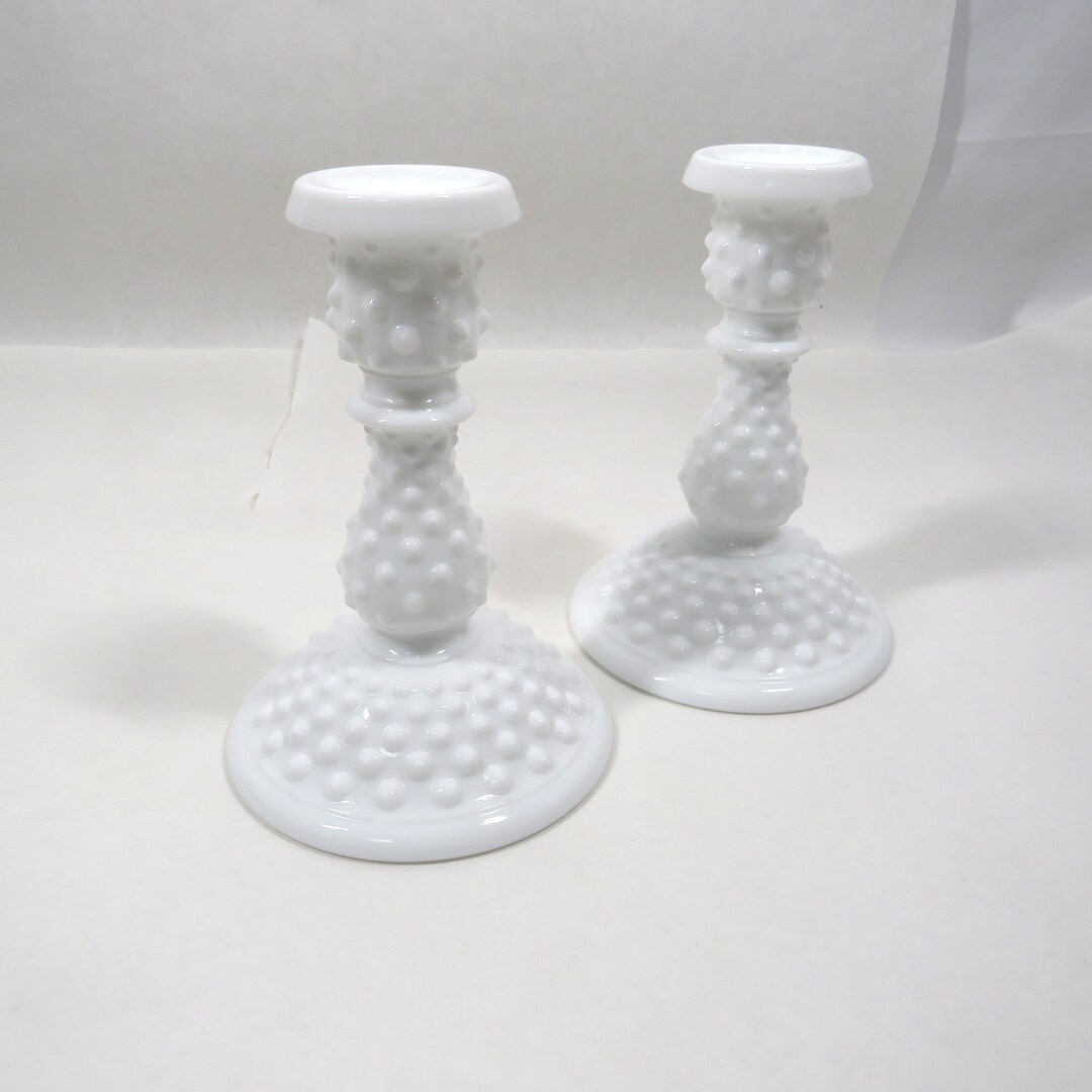 2 Fenton Candlestick Holders White Milk Glass 6" Candle Stick Holders ...