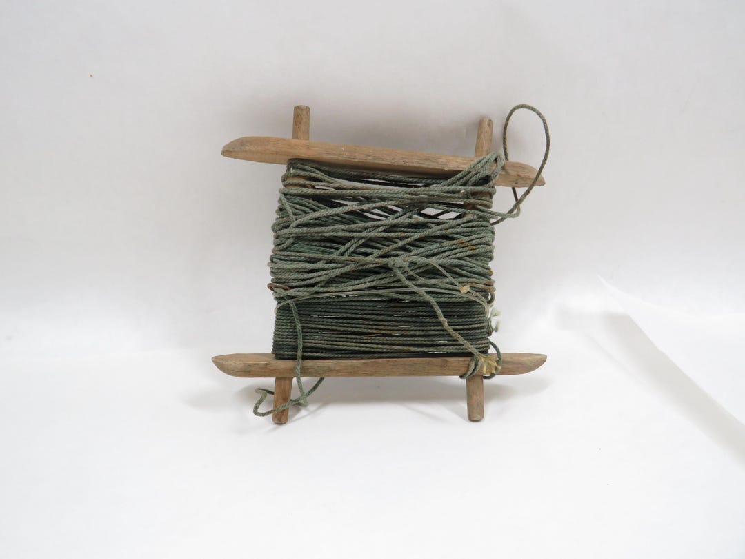 Fishing Line W/ Wood Reel Vintage Primitive Green Rope - Etsy
