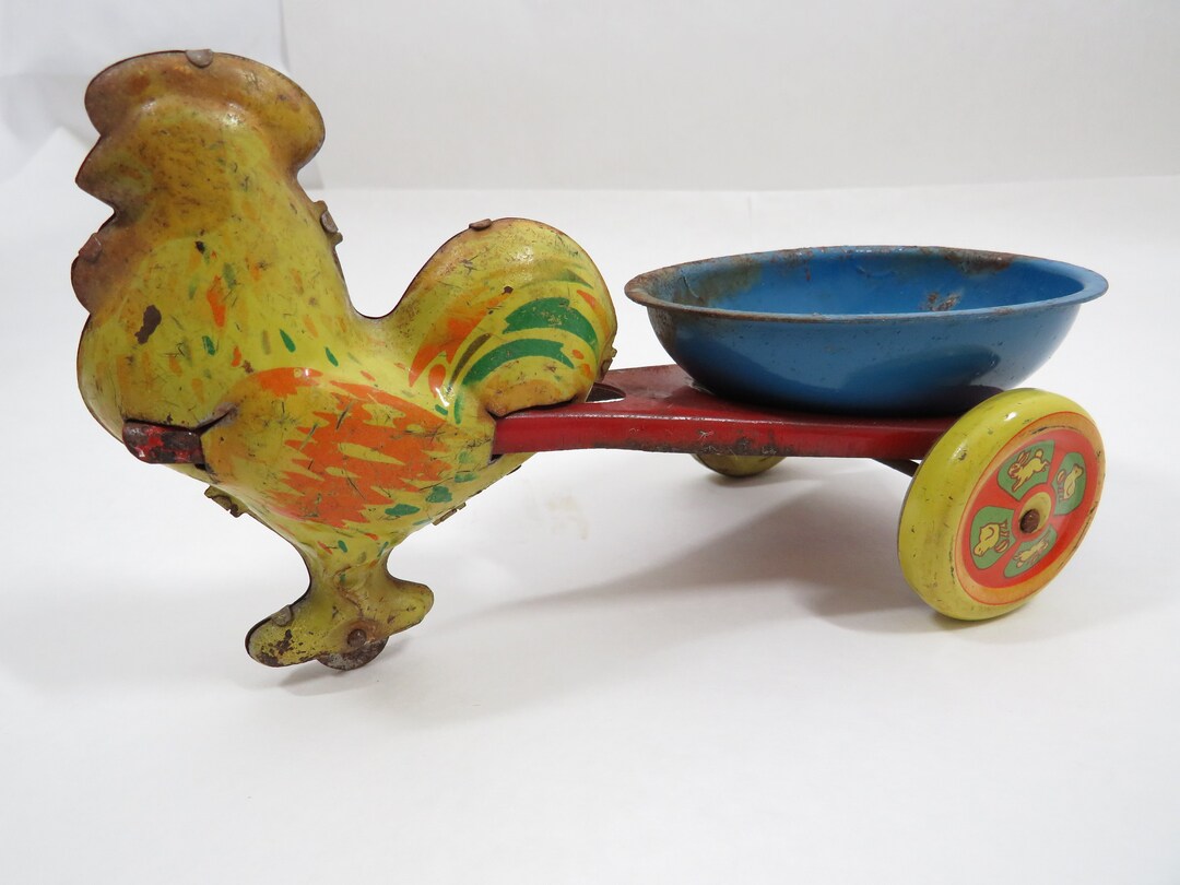 Metal Rooster Toy Pulling a Wagon Vintage Collectible - Etsy