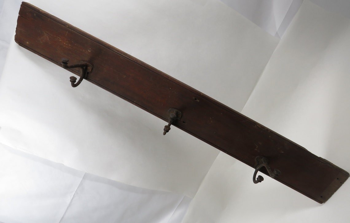 3 Hook Rack Wood Metal Vintage - Etsy
