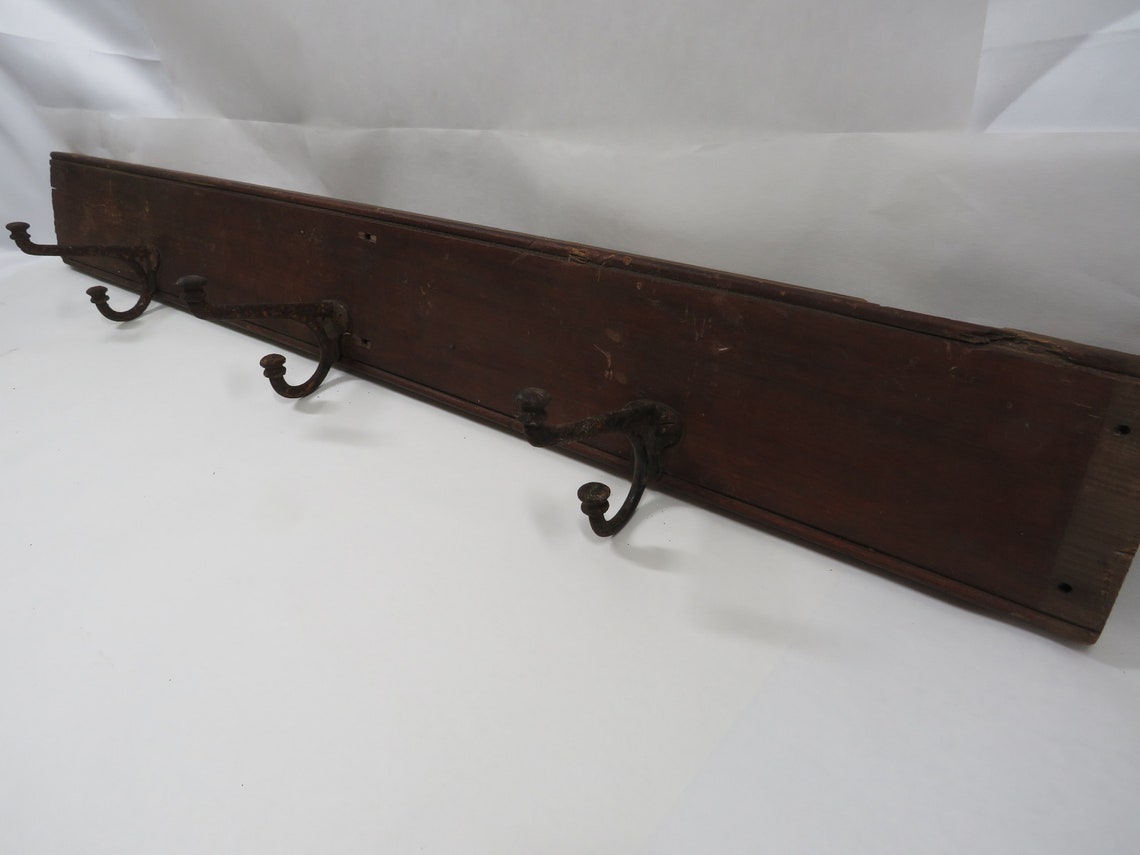 3 Hook Rack Wood Metal Vintage - Etsy