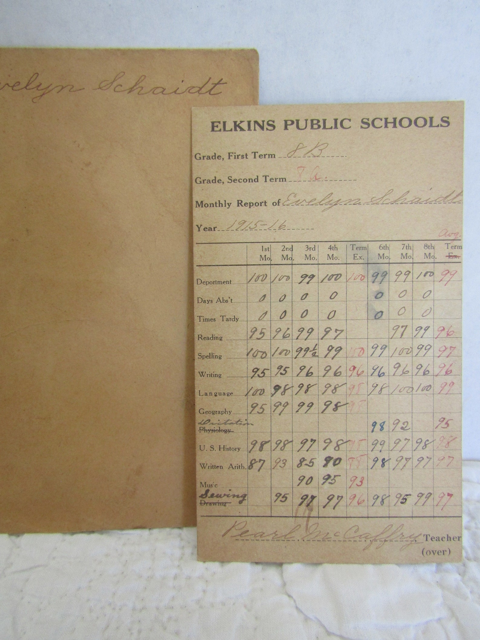 School Report Card antique 1915 1916 Elkins School | Etsy