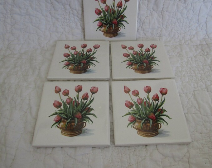 Vintage Ceramic Tile Wall Tile Tulips Lot of 5 Tiles - Etsy