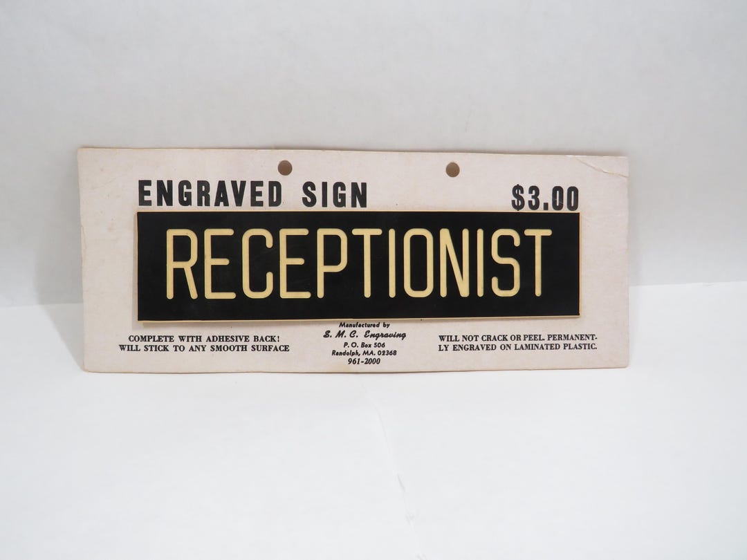 Receptionist Engraved Sign Nos Vintage Collectible - Etsy