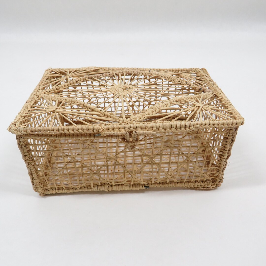 Woven Wicker Box Vintage Storage Collectible - Etsy