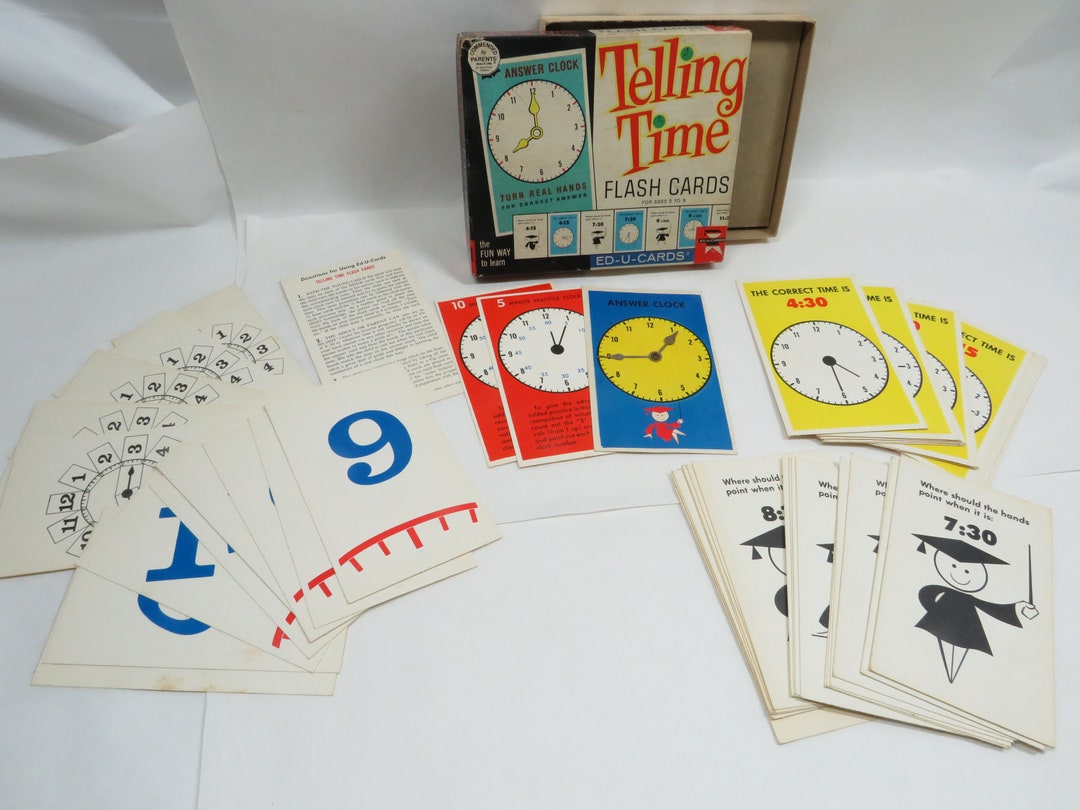 Telling Time Flash Cards Ed U Cards Vintage - Etsy