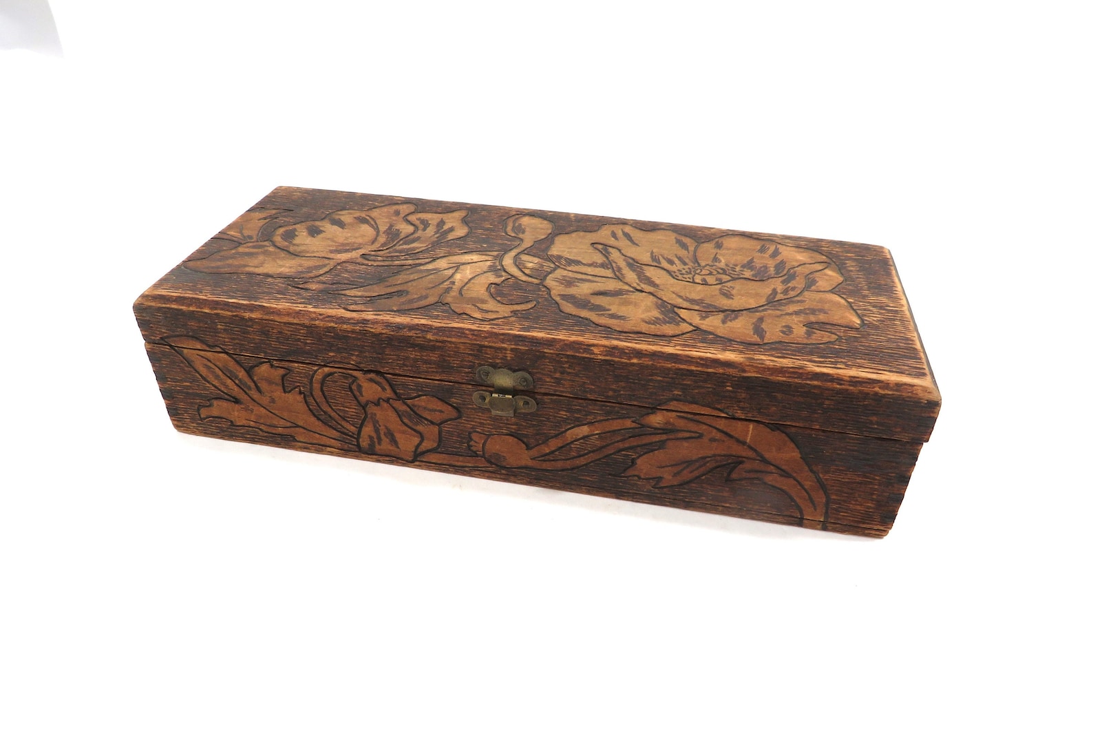 Flemish Art Pyrography Box Floral Design Vintage - Etsy