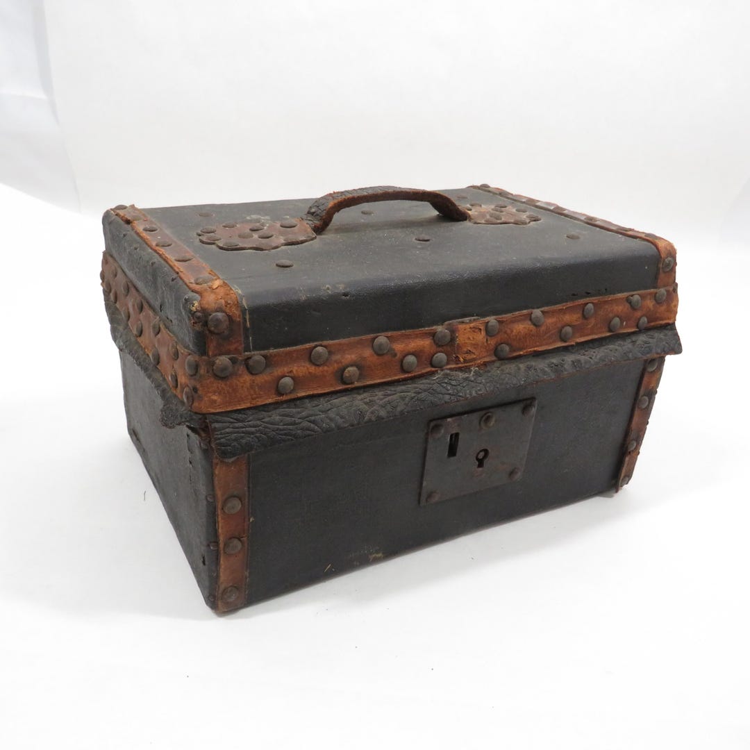 Leather Document Box Antique Brass Tacks Lined With Paper Fragile ...