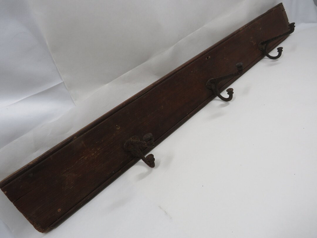 3 Hook Rack Wood Metal Vintage - Etsy