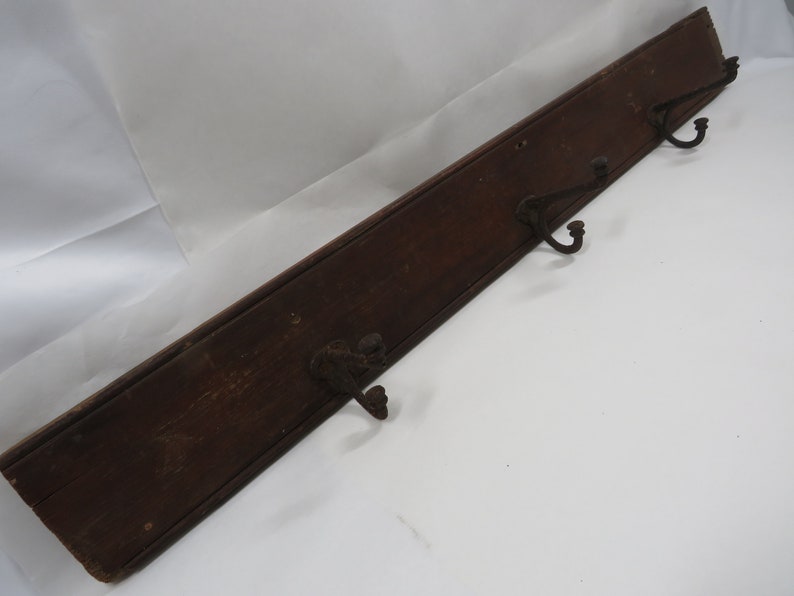 3 Hook Rack Wood Metal Vintage - Etsy