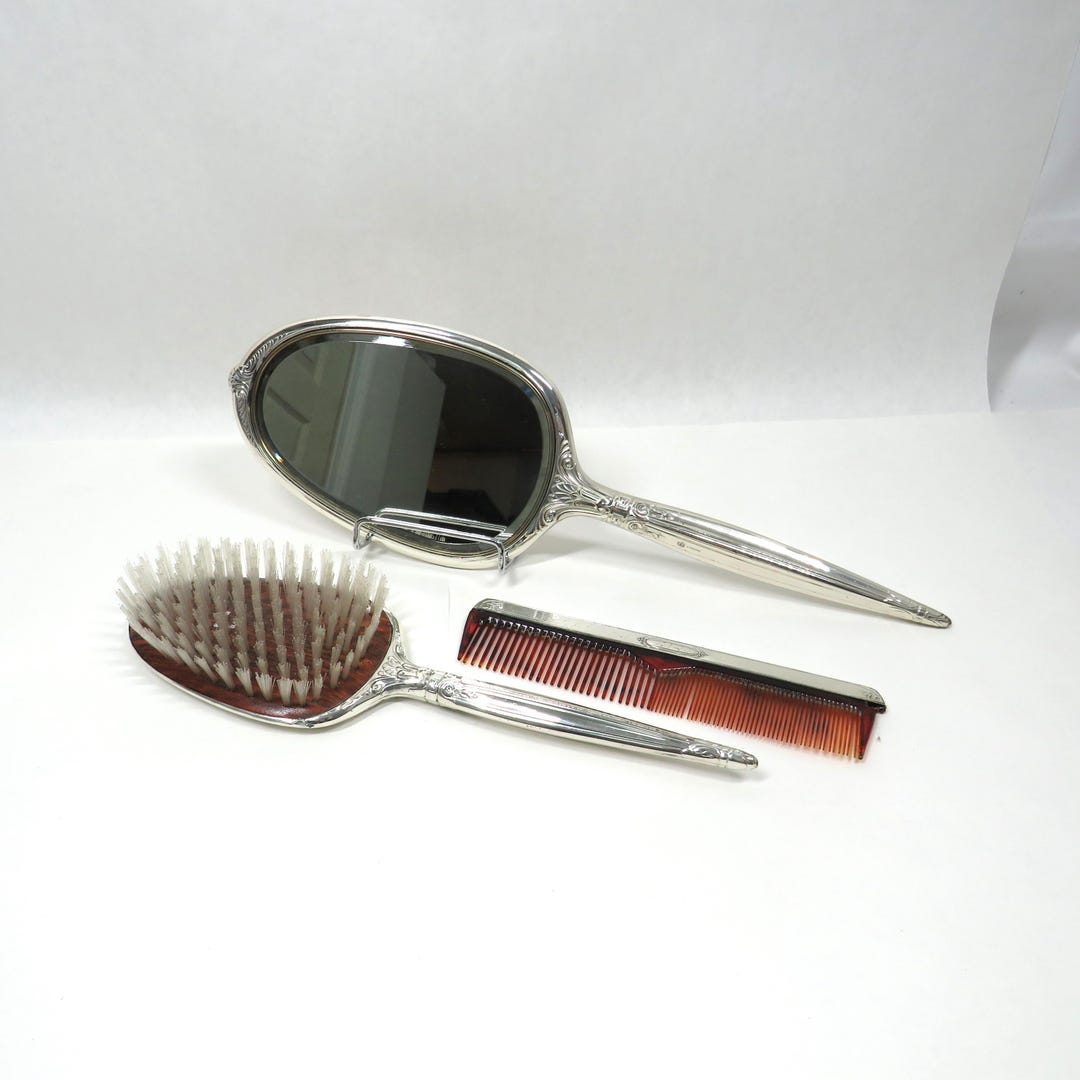 Silver Dresser Set Mirror Brush Comb NOS Vintage Antique Saart Bros Co ...