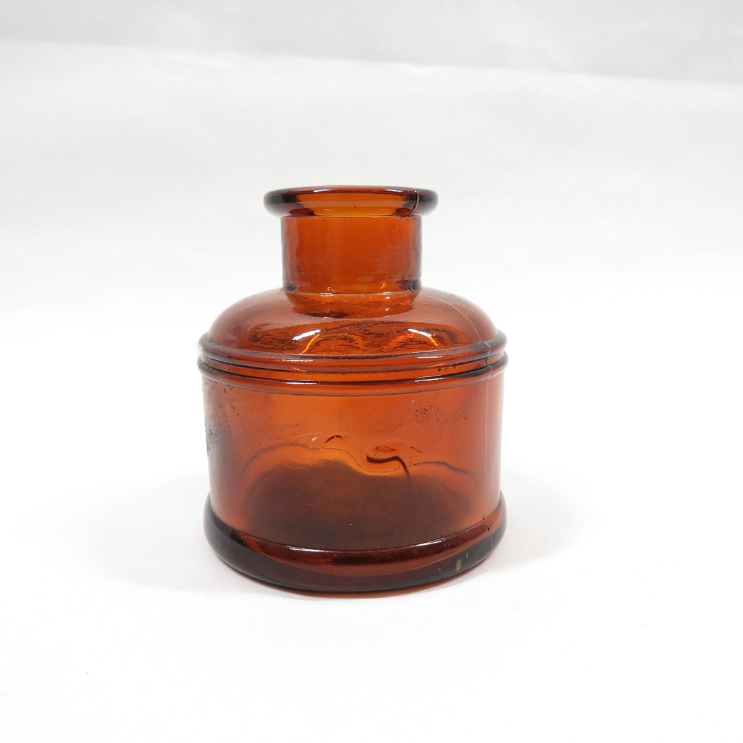 Ink Well Amber Glass Vintage - Etsy