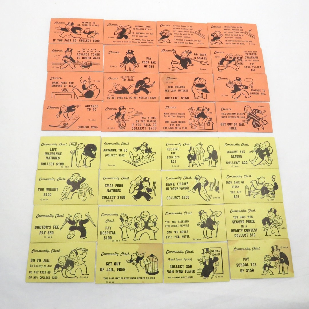 32 Monopoly Cards Chance and Community Chest Vintage Board Game Supply ...