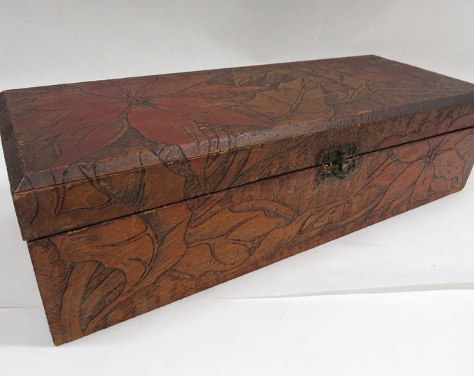 Flemish Art Pyrography Box Floral Design Vintage Not Perfect - Etsy