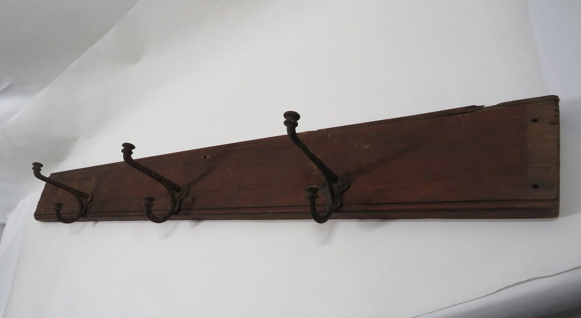 3 Hook Rack Wood Metal Vintage - Etsy