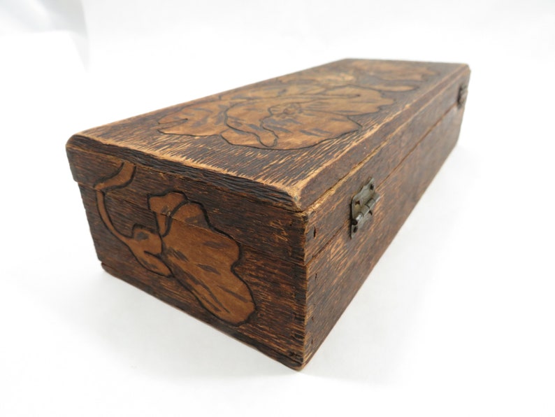 Flemish Art Pyrography Box Floral Design Vintage - Etsy