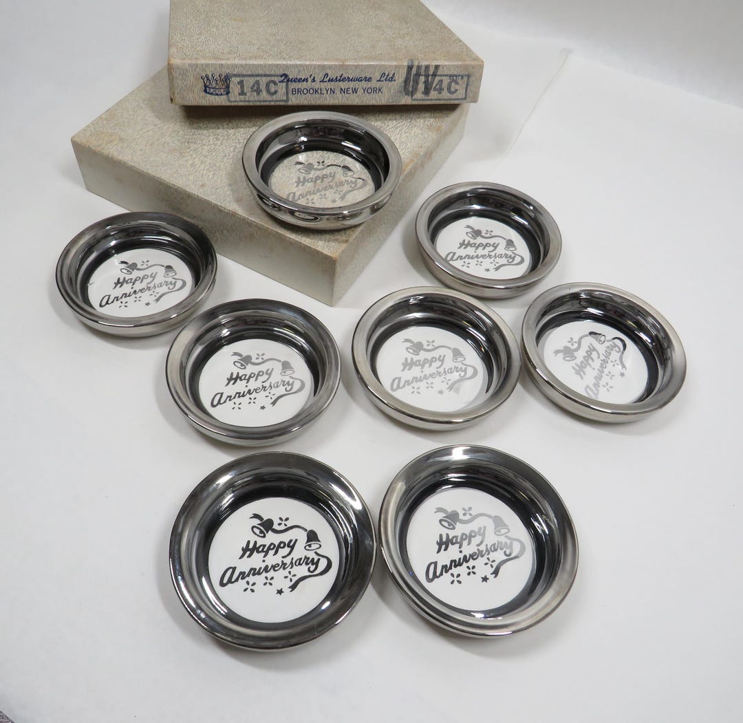 8 Glass Anniversary Coasters Queen's Lusterware Brooklyn, NY Vintage ...