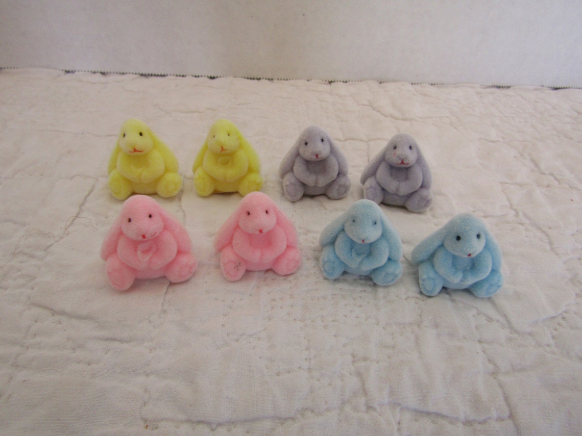 8 Flocked Miniature Bunnies Multi Color Lot | Etsy
