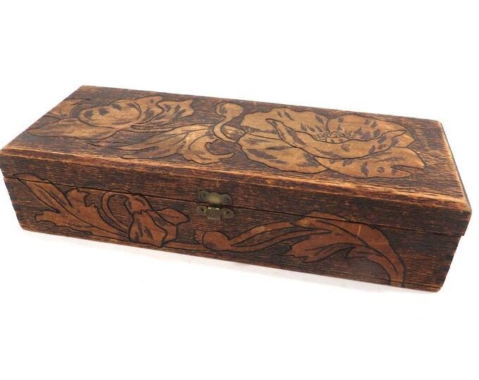 Flemish Art Pyrography Box Floral Design Vintage - Etsy