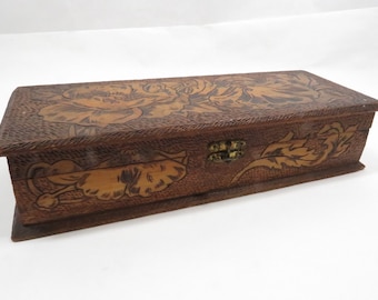 Flemish Art Pyrography Box Floral Design Vintage - Etsy