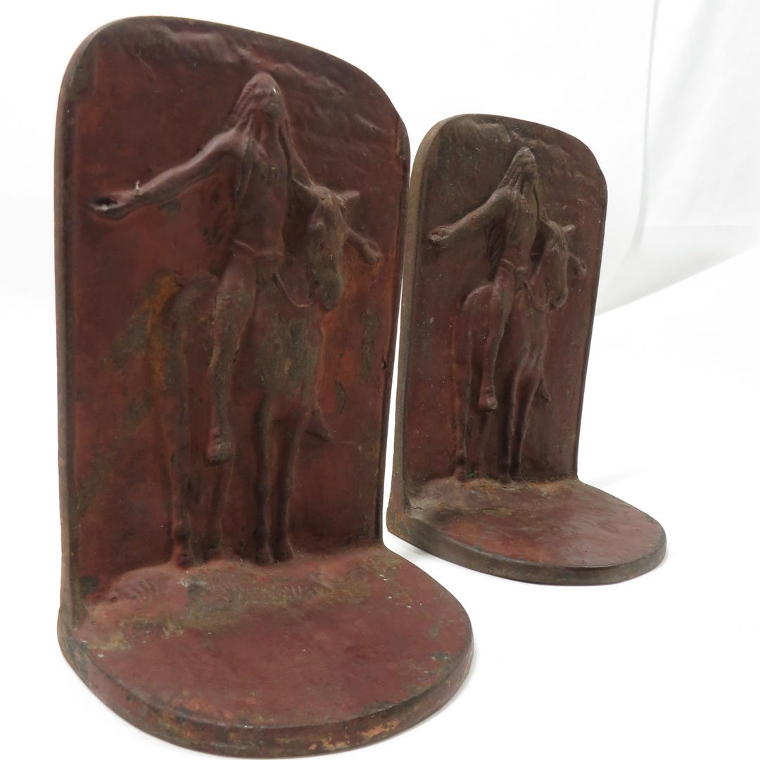 American Indian Bookends Metal Vintage Collectible Book Storage Home ...