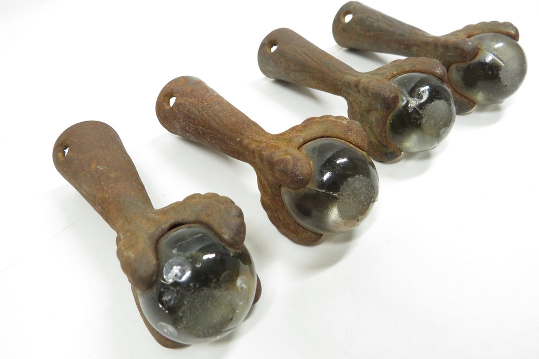 4 Cast Iron Glass Ball Feet Antique - Etsy