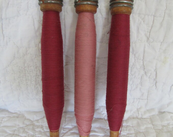 3 Antique Wooden Industrial Thread Spools Bobbins Pink Thread - Etsy