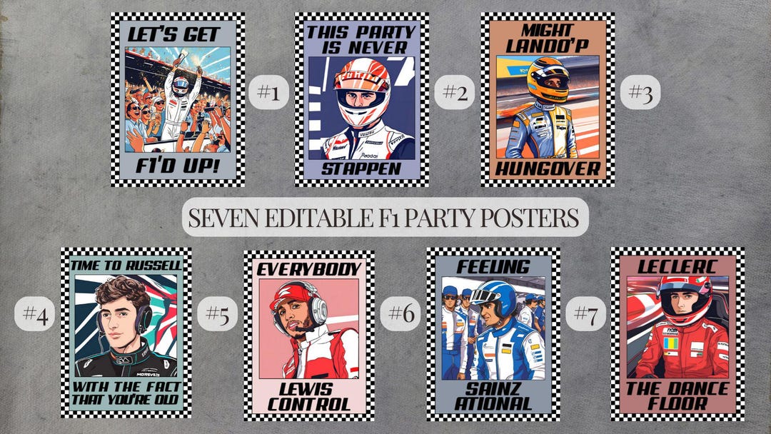 F1 Driver Posters: Formula 1 Birthday Party Decor (digital Download) - Etsy