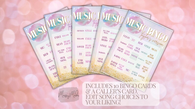 Taylor Swift Music Bingo Game Ten Editable Bingo Cards With Caller Card ...