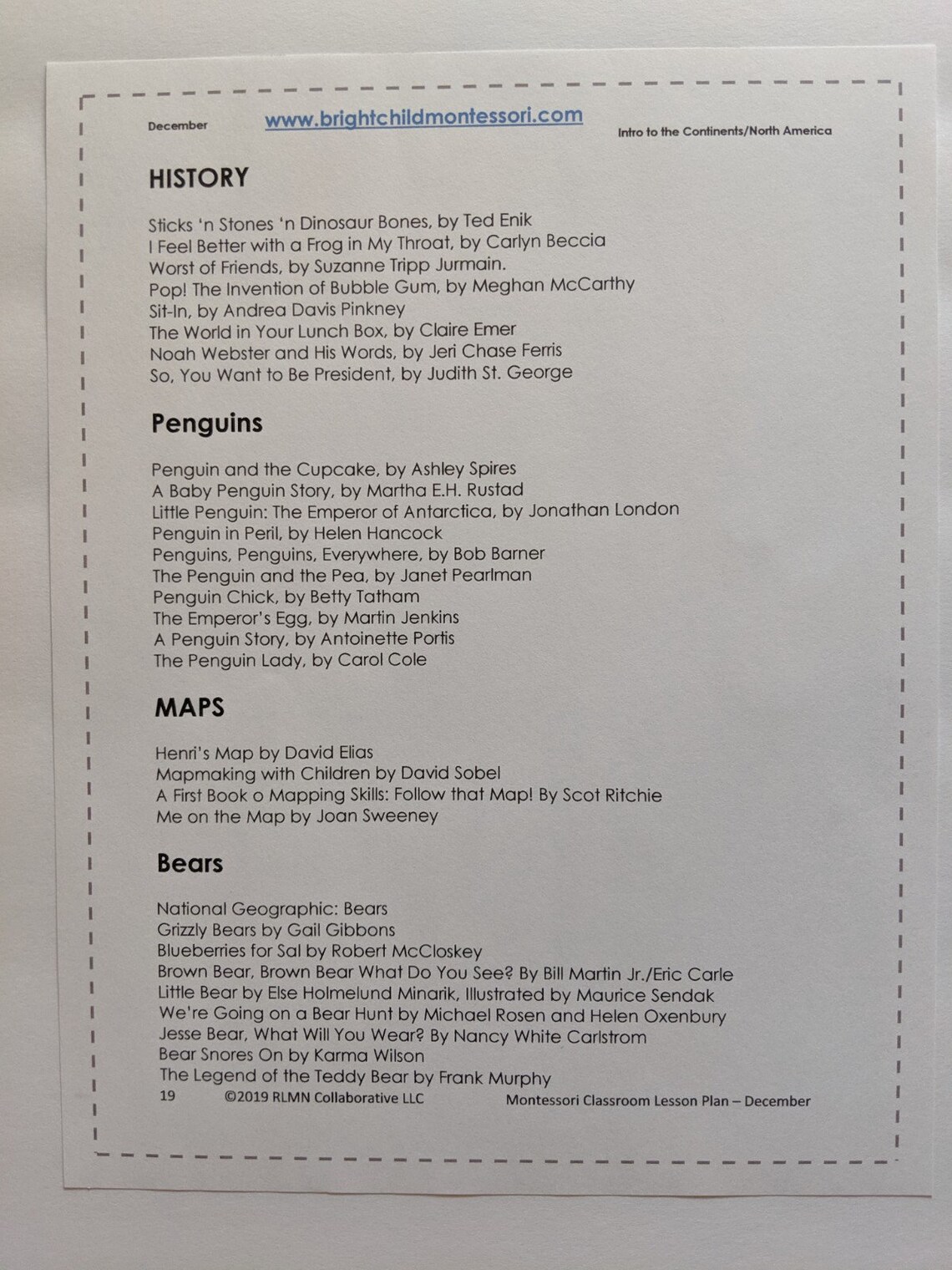 Montessori DAILY CURRICULUM September Monthly Lesson Plan 4 Weeks of ...