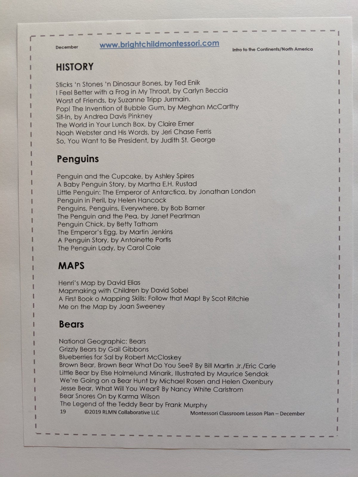 Montessori DAILY CURRICULUM September Monthly Lesson Plan 4 Weeks of ...