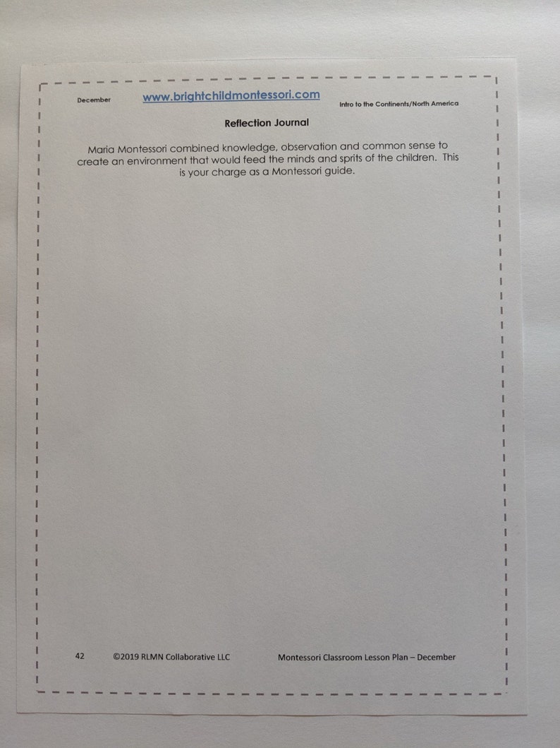 Montessori DAILY CURRICULUM September Monthly Lesson Plan 4 Weeks of ...