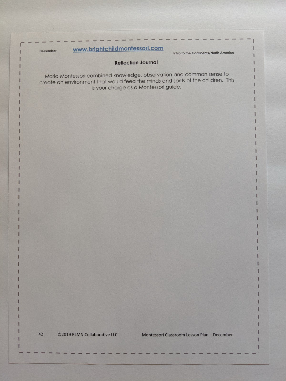 Montessori DAILY CURRICULUM September Monthly Lesson Plan 4 Weeks of ...