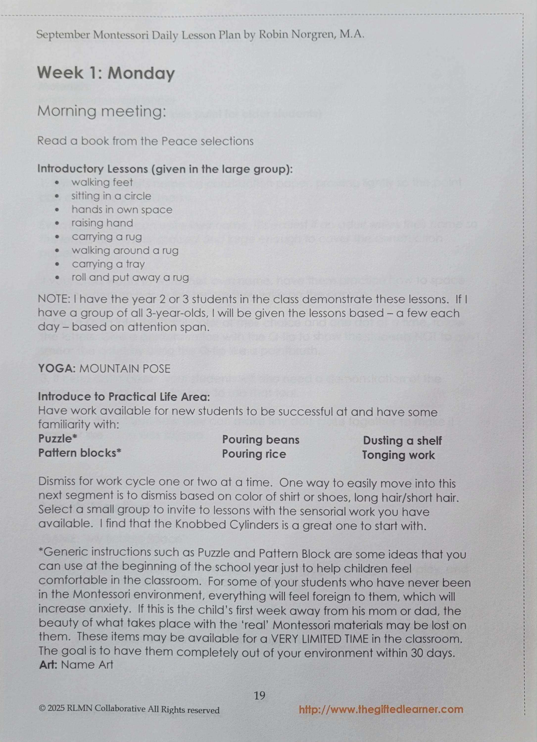 Montessori DAILY Curriculum APRIL Monthly Lesson Plan 4 Weeks of Step ...