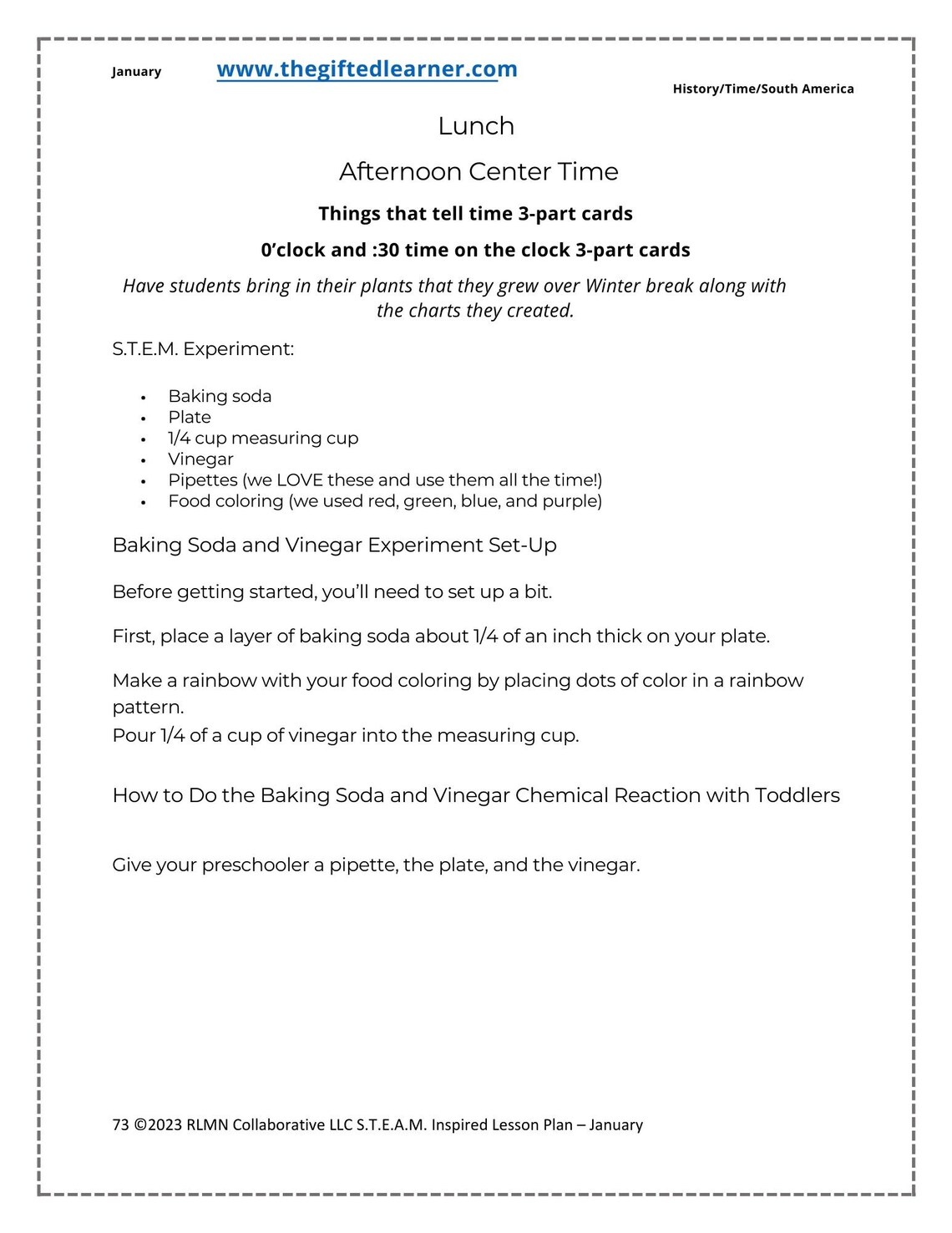 Preschool Lesson Plans Daily Curriculum STEAM Reggio Montessori January ...