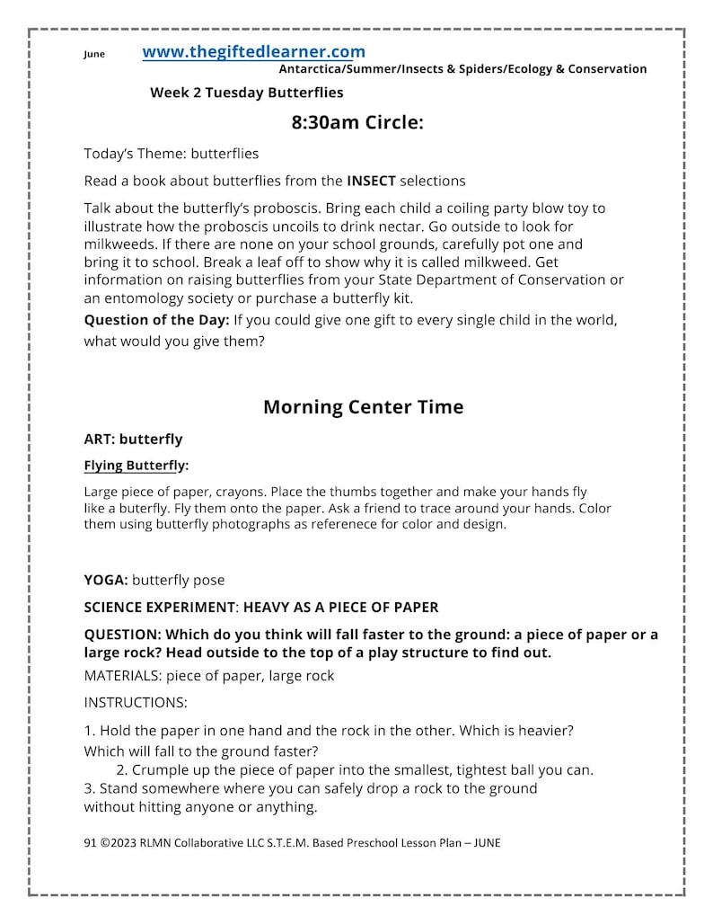 Preschool Lesson Plans Daily Curriculum STEAM Reggio Montessori JUNE ...