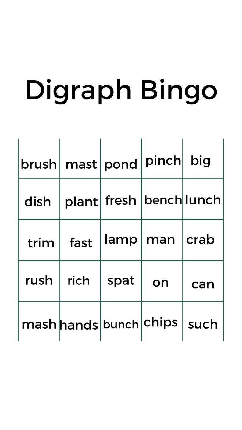 Digraph Bingo Cards - Etsy