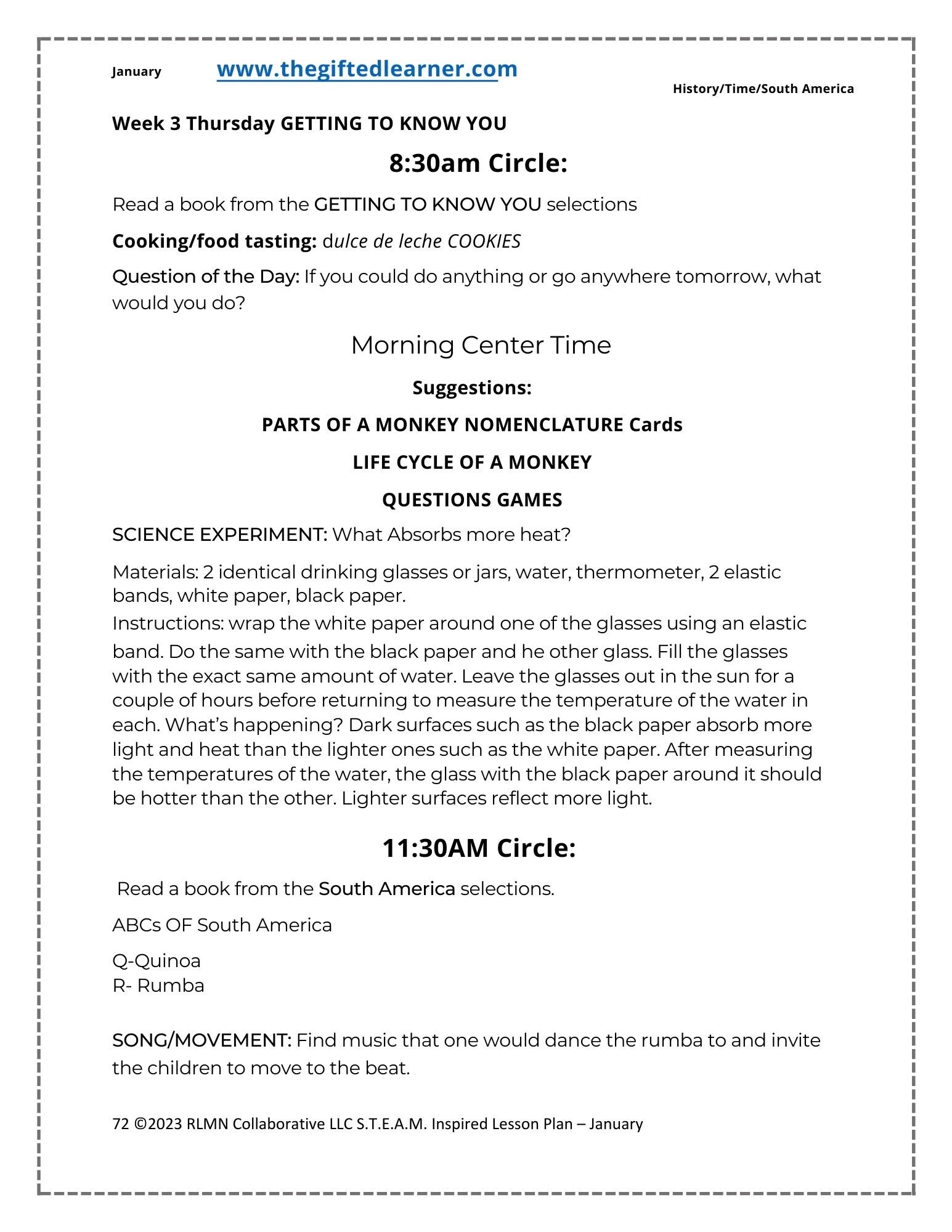 Preschool Lesson Plans Daily Curriculum STEAM Reggio Montessori January ...