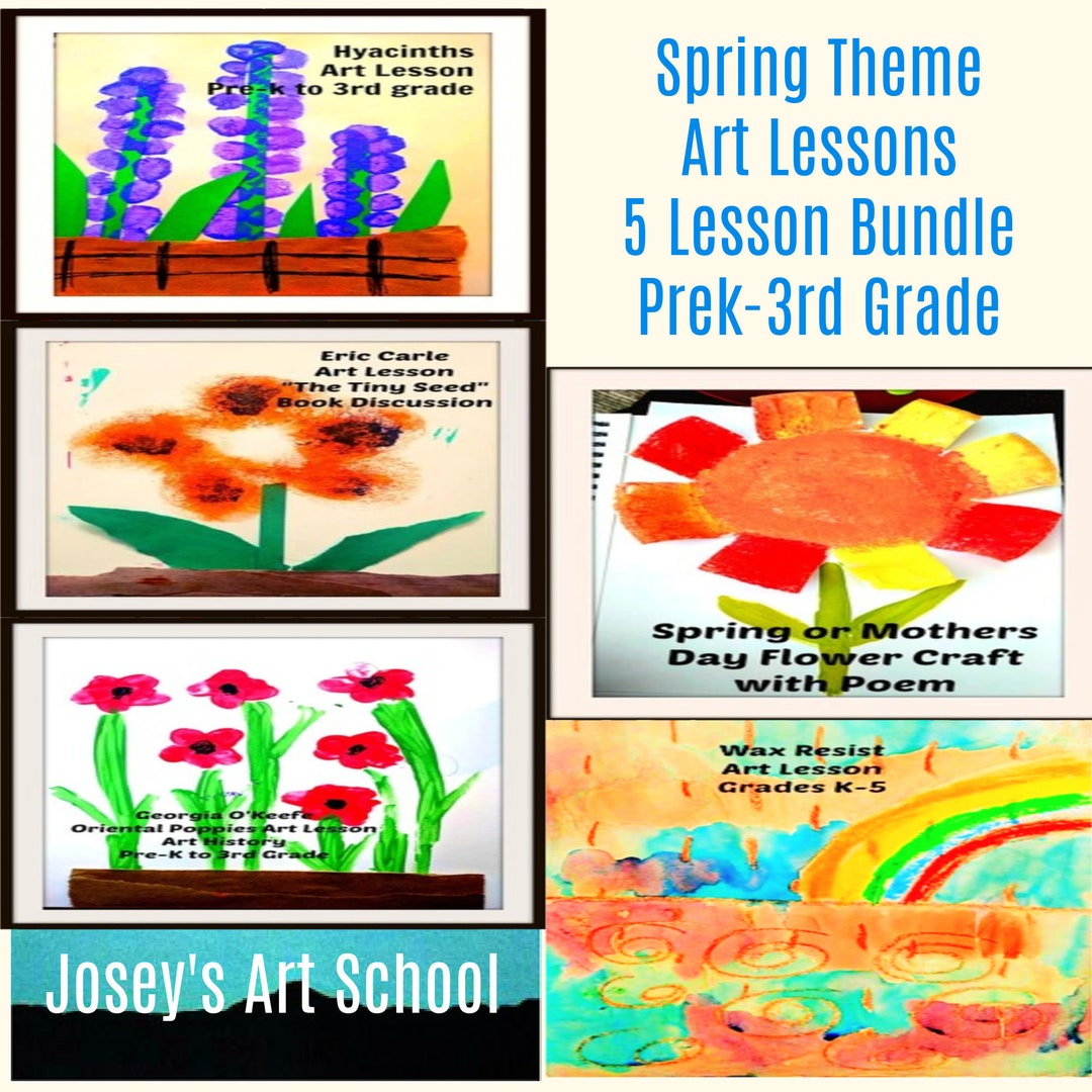 Spring Bundle Flower Art Lessons 5 Lesson PRE-K -3rd Grade Paint Common ...