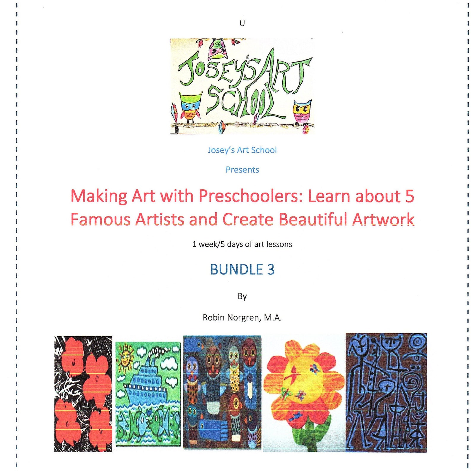 BUNDLE 5 Preschool Art Lessons Bundle 3 Famous Artists Art and Learning ...