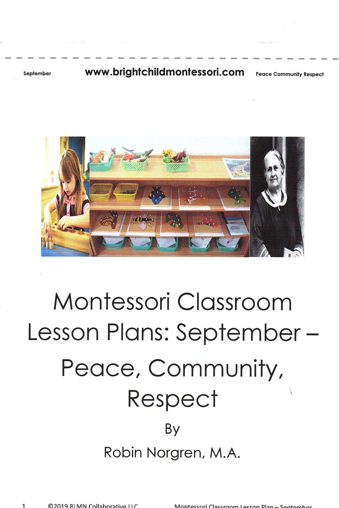 Montessori DAILY CURRICULUM September Monthly Lesson Plan 4 Weeks of ...
