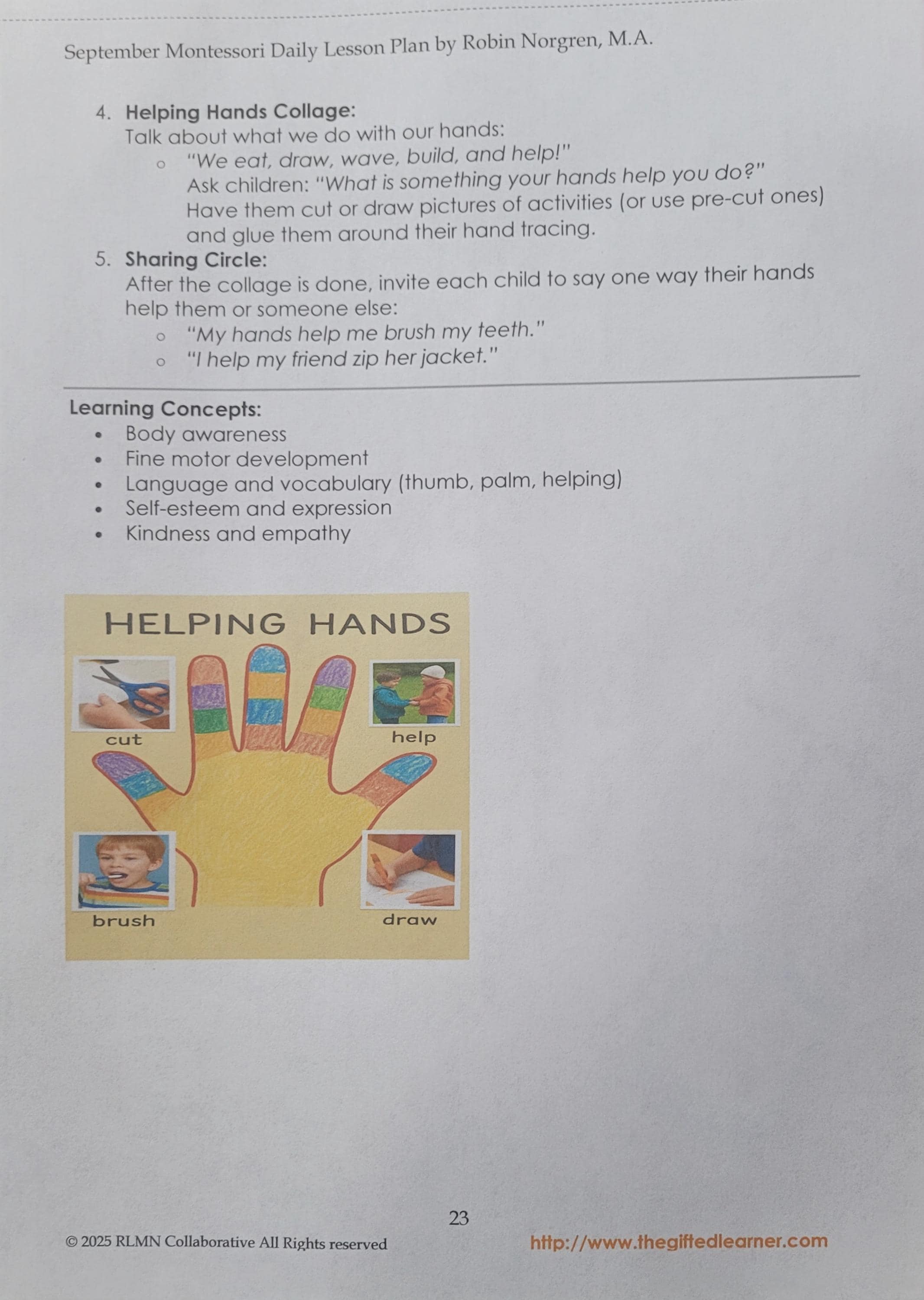 Montessori DAILY CURRICULUM September Monthly Lesson Plan 4 Weeks of ...