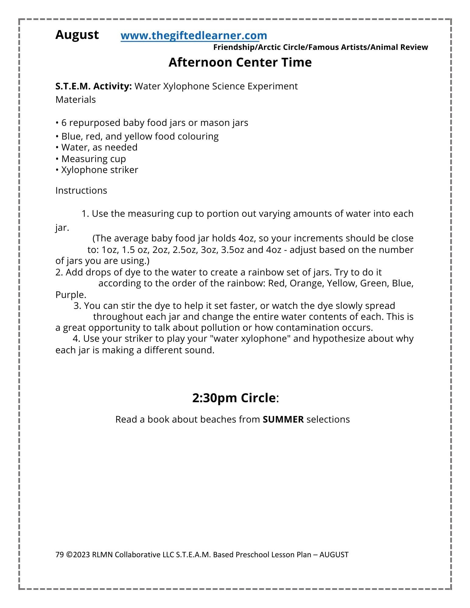 Preschool Lesson Plans Daily Curriculum STEAM Reggio Montessori AUGUST ...