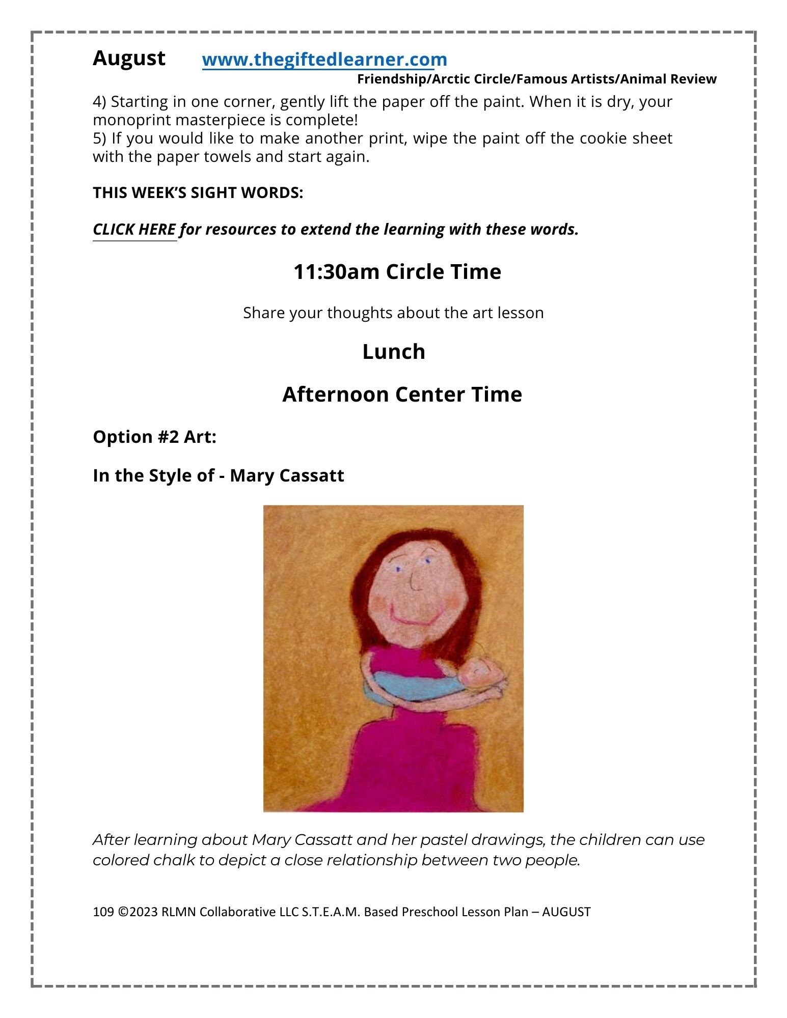 Preschool Lesson Plans Daily Curriculum STEAM Reggio Montessori AUGUST ...