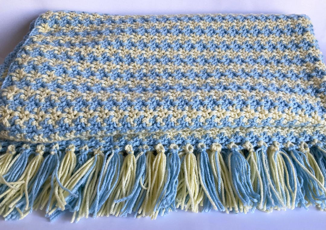 Handmade Crochet Baby Blanket Blue / Yellow 40”X 40” - Etsy