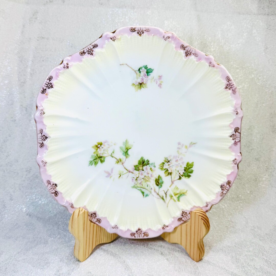 Antique Weimar Porcelain Plate - Hand-painted Pink Floral, Gold Trim ...