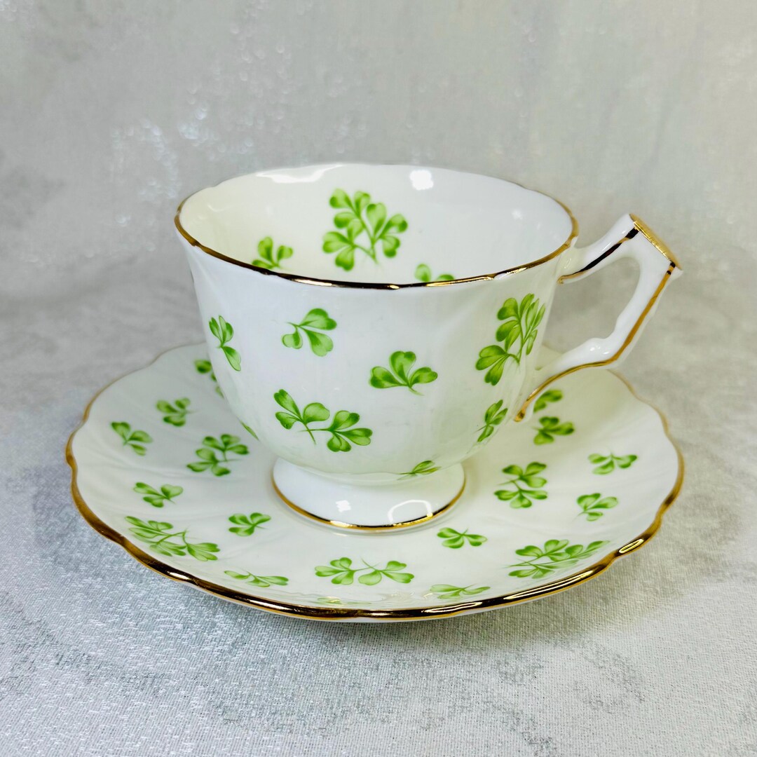 Vintage Aynsley Bone China Clover Pattern Teacup and Saucer, Hand ...
